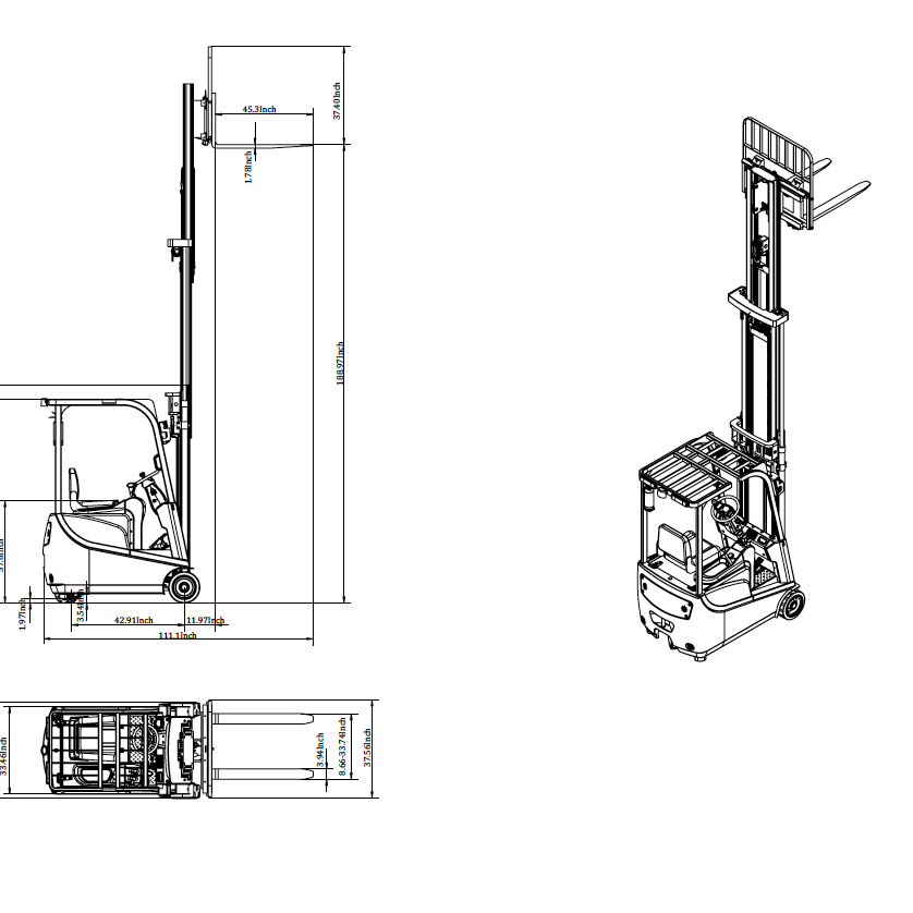 EKKO EK15A 3 Wheel Electric Forklift